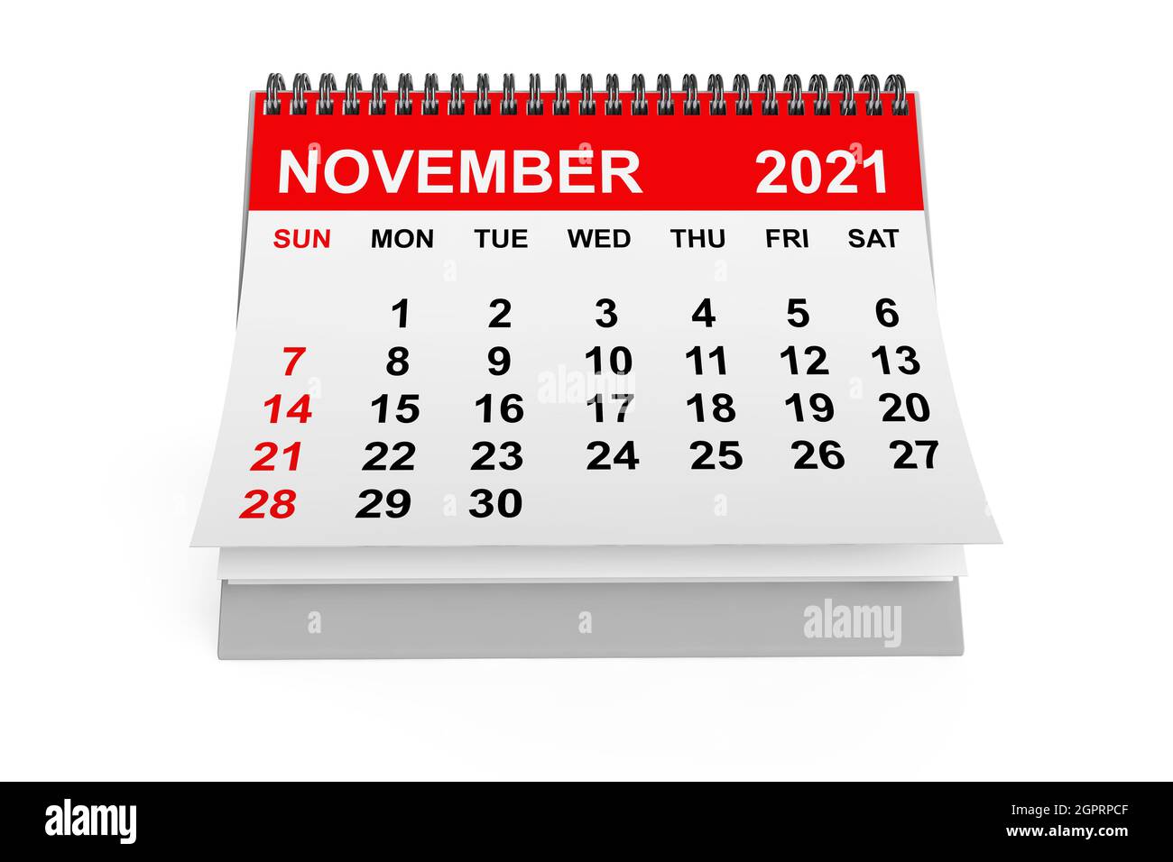 2021 Year November Calendar on a white background. 3d rendering Stock ...