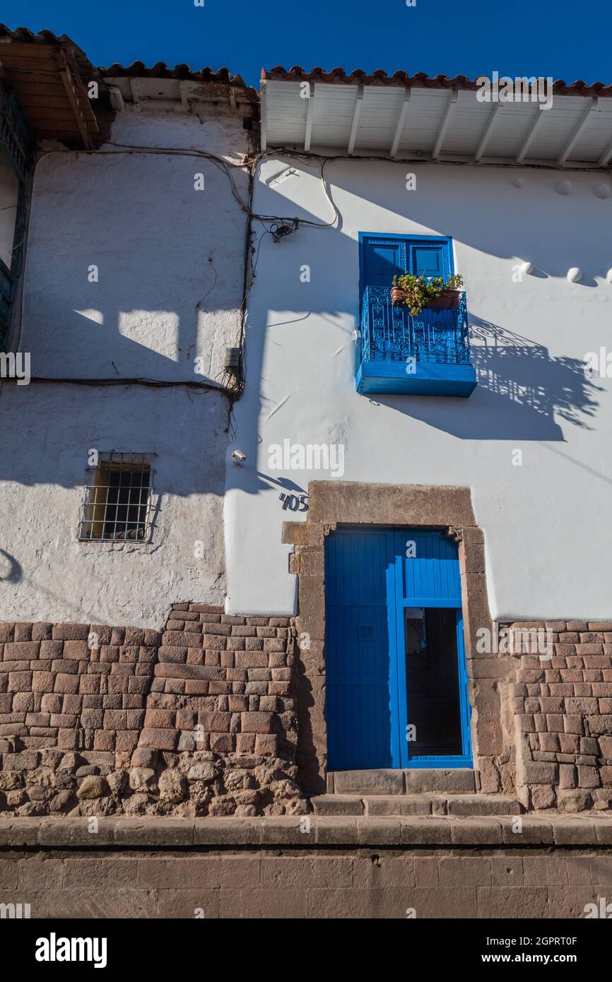 Colonial house built on ancient Inca foundations in Cuzco, Peru Stock ...