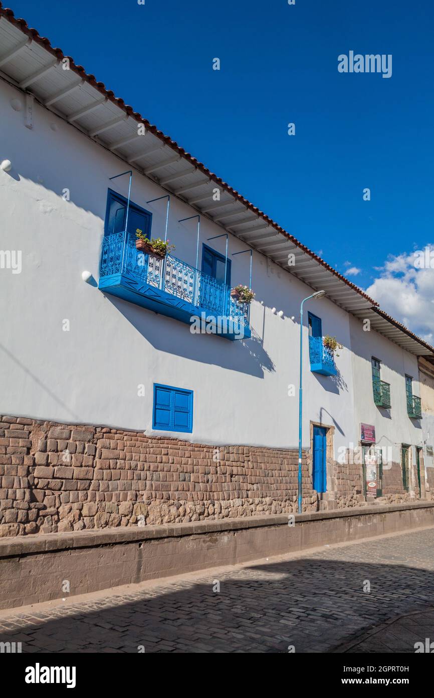 Colonial houses built on ancient Inca foundations in Cuzco, Peru Stock ...