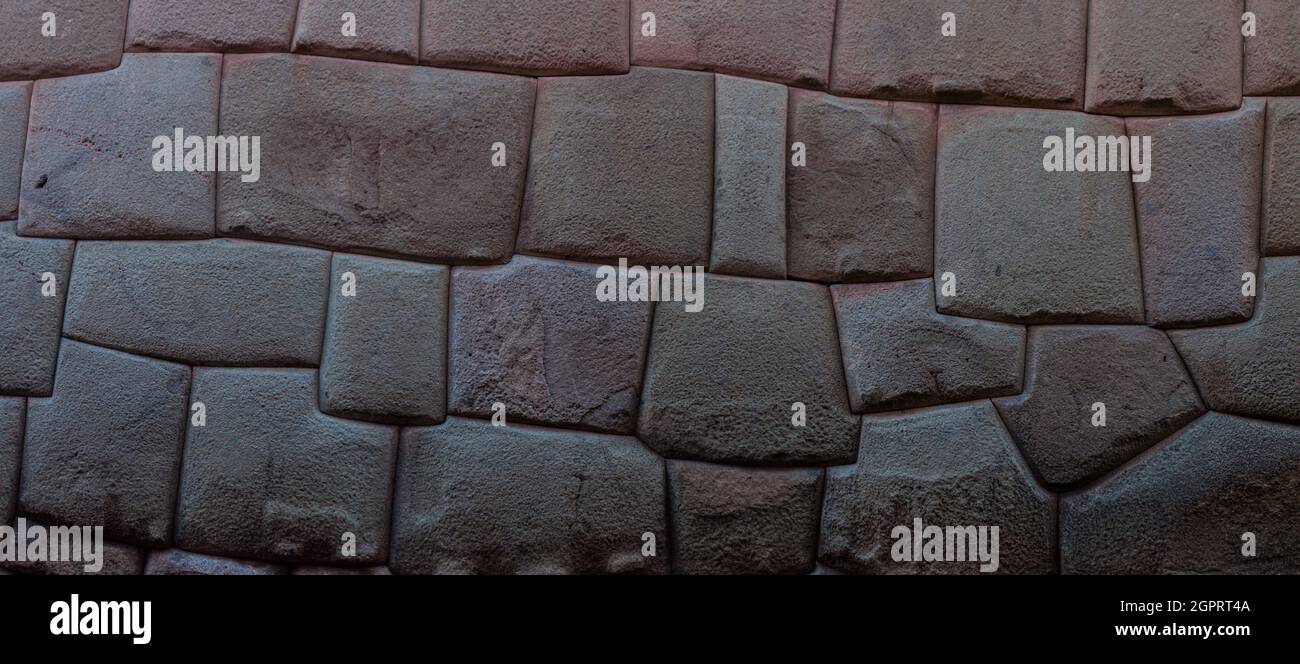 Detail of Inca's perfect stonework. Wall of former palace of Inca Roca ...