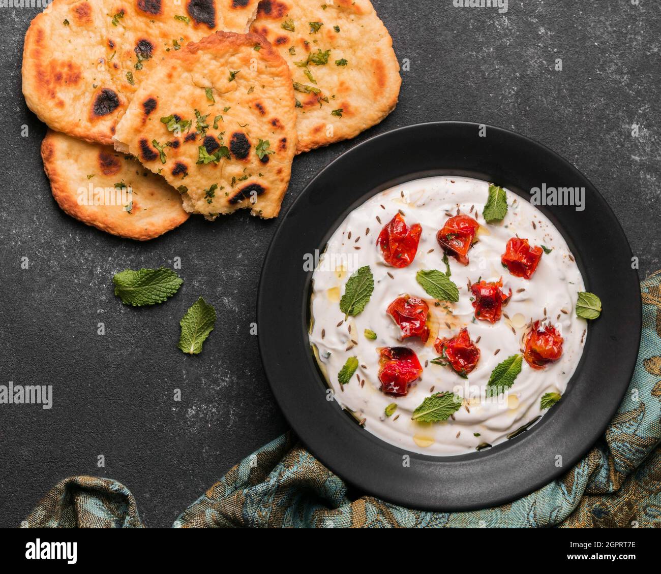 traditional food arrangement top view Stock Photo - Alamy