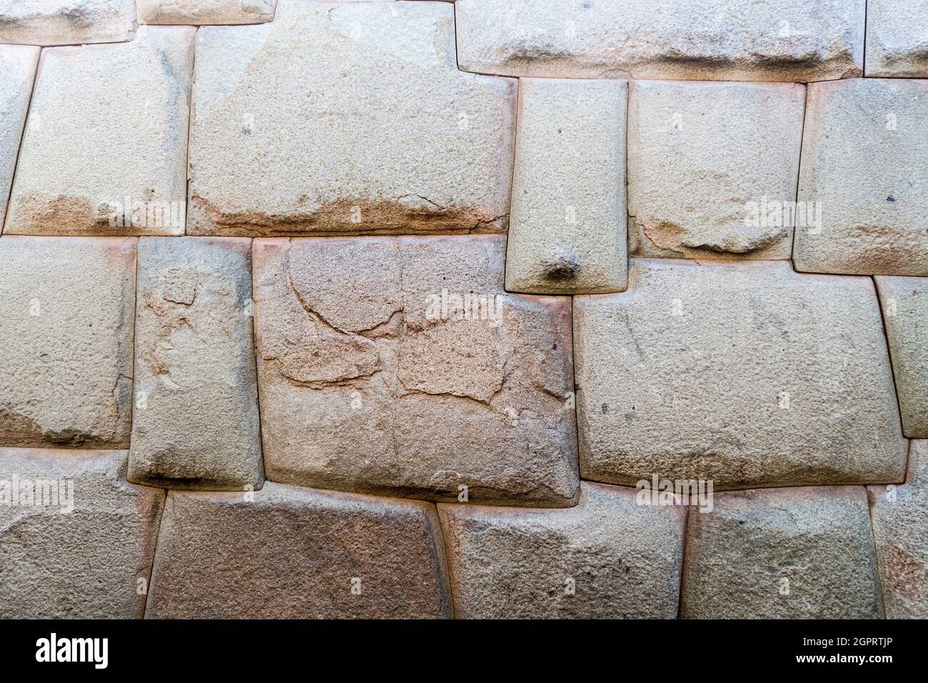 Detail of Inca's perfect stonework. Wall of former palace of Inca Roca ...