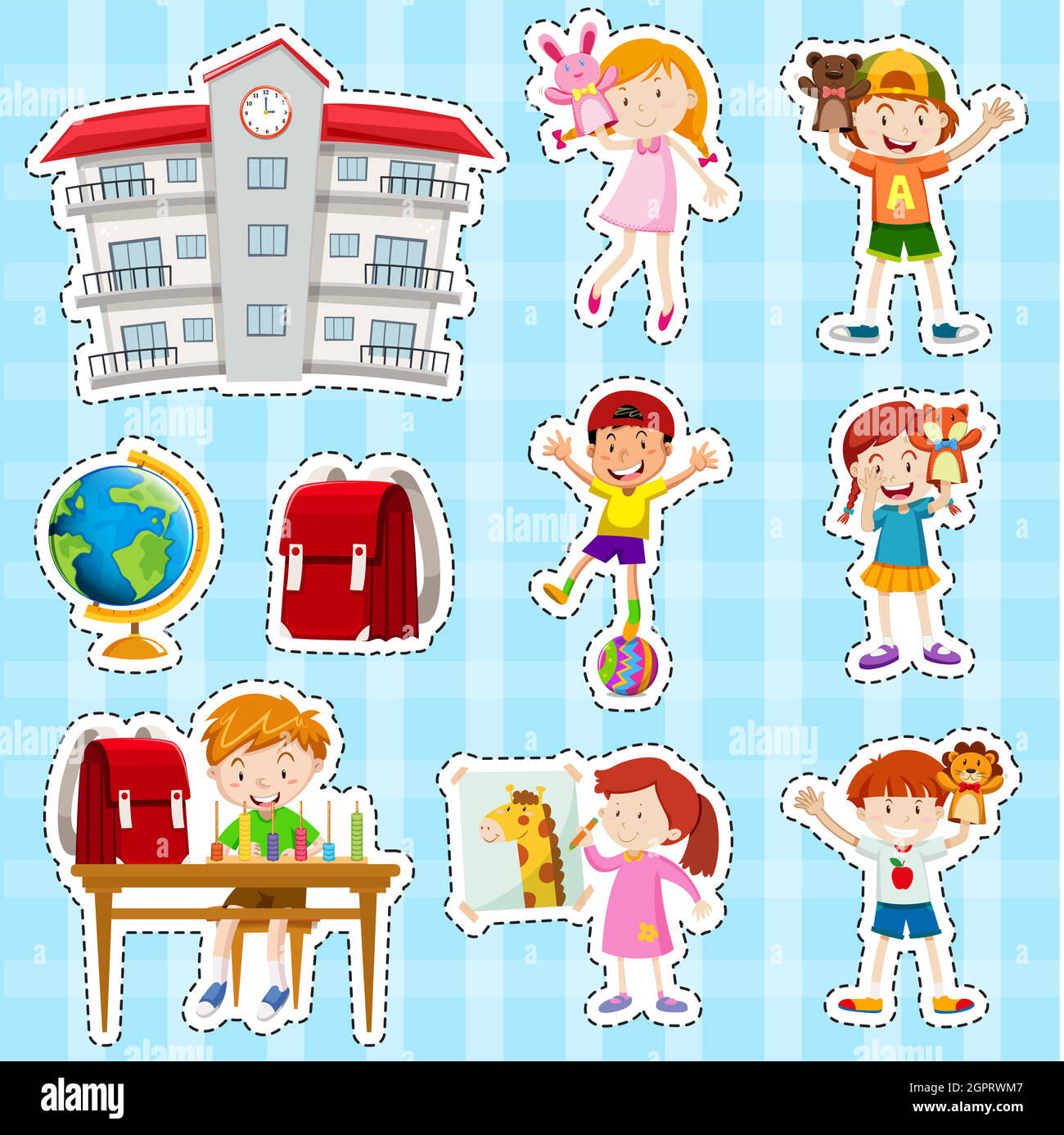 Sticker set with students and school Stock Vector Image & Art - Alamy