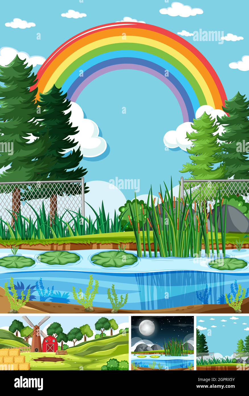 Four different scenes in nature setting cartoon style Stock Vector ...
