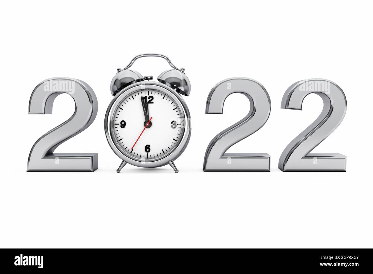 New Year 2022 concept. 2022 Steel Sign with Alarm Clock on a white ...