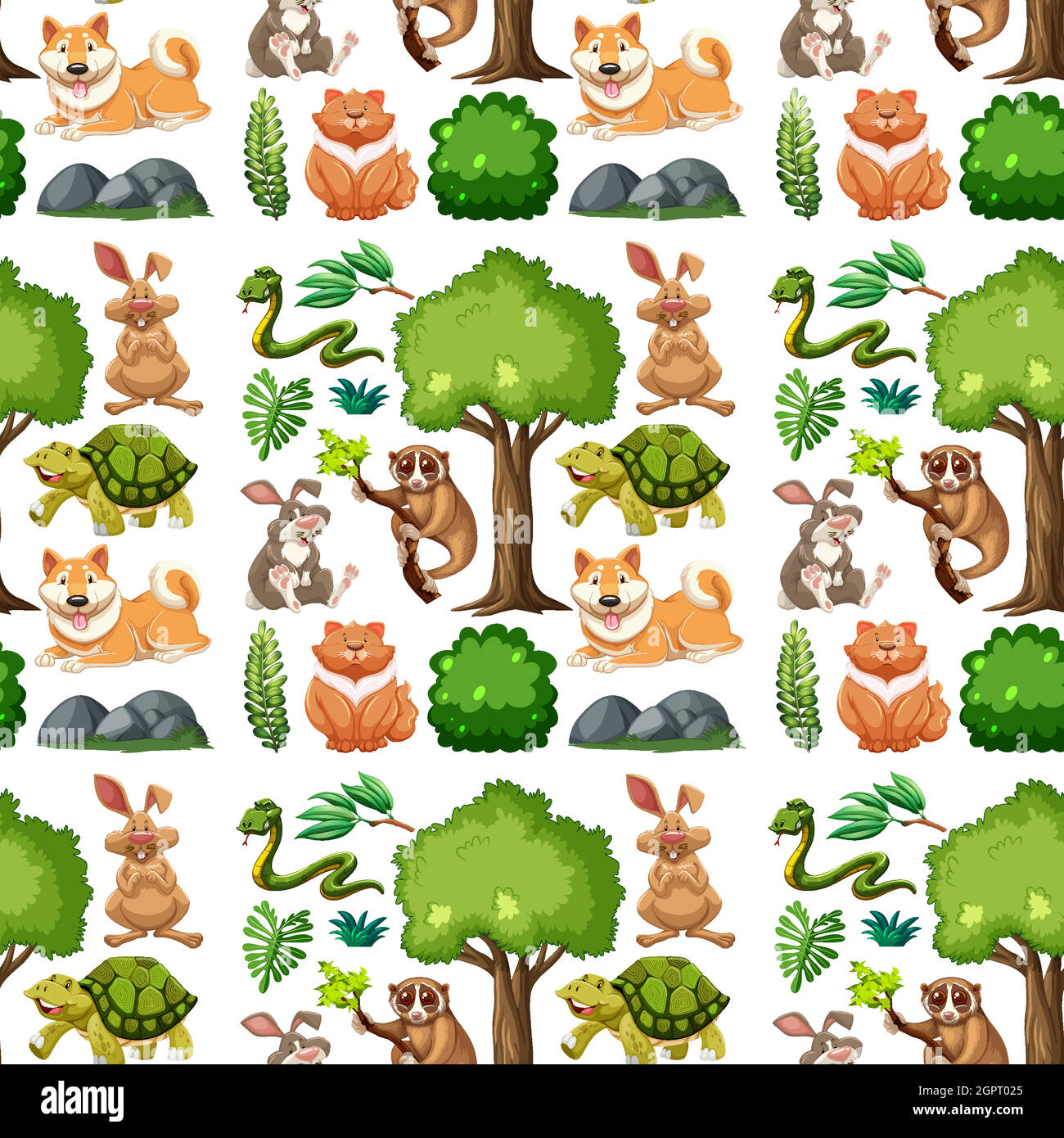 Wild animal and tree seamless pattern Stock Vector Image & Art - Alamy