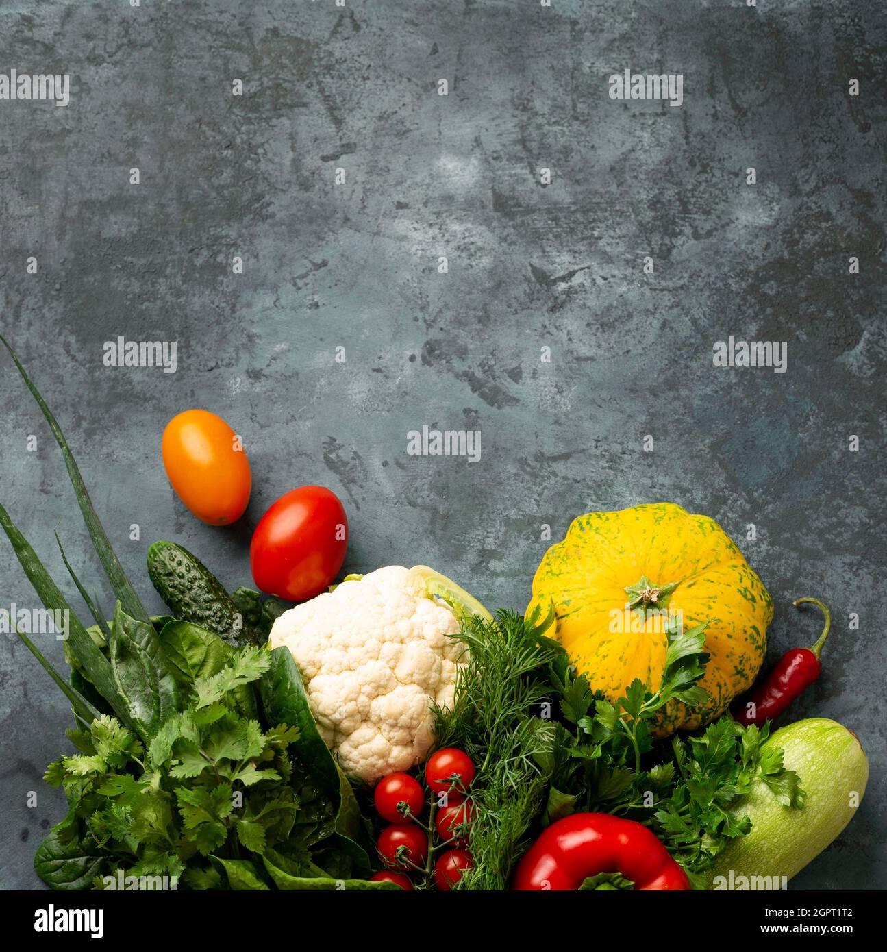 top view vegetables stucco background Stock Photo - Alamy