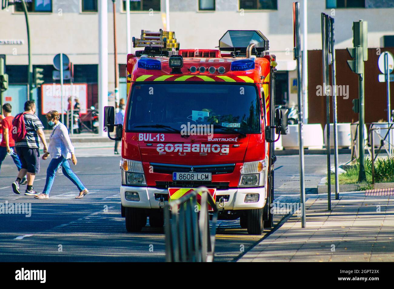 Seville Spain September 28, 2021 Fire engine parked in the streets of ...