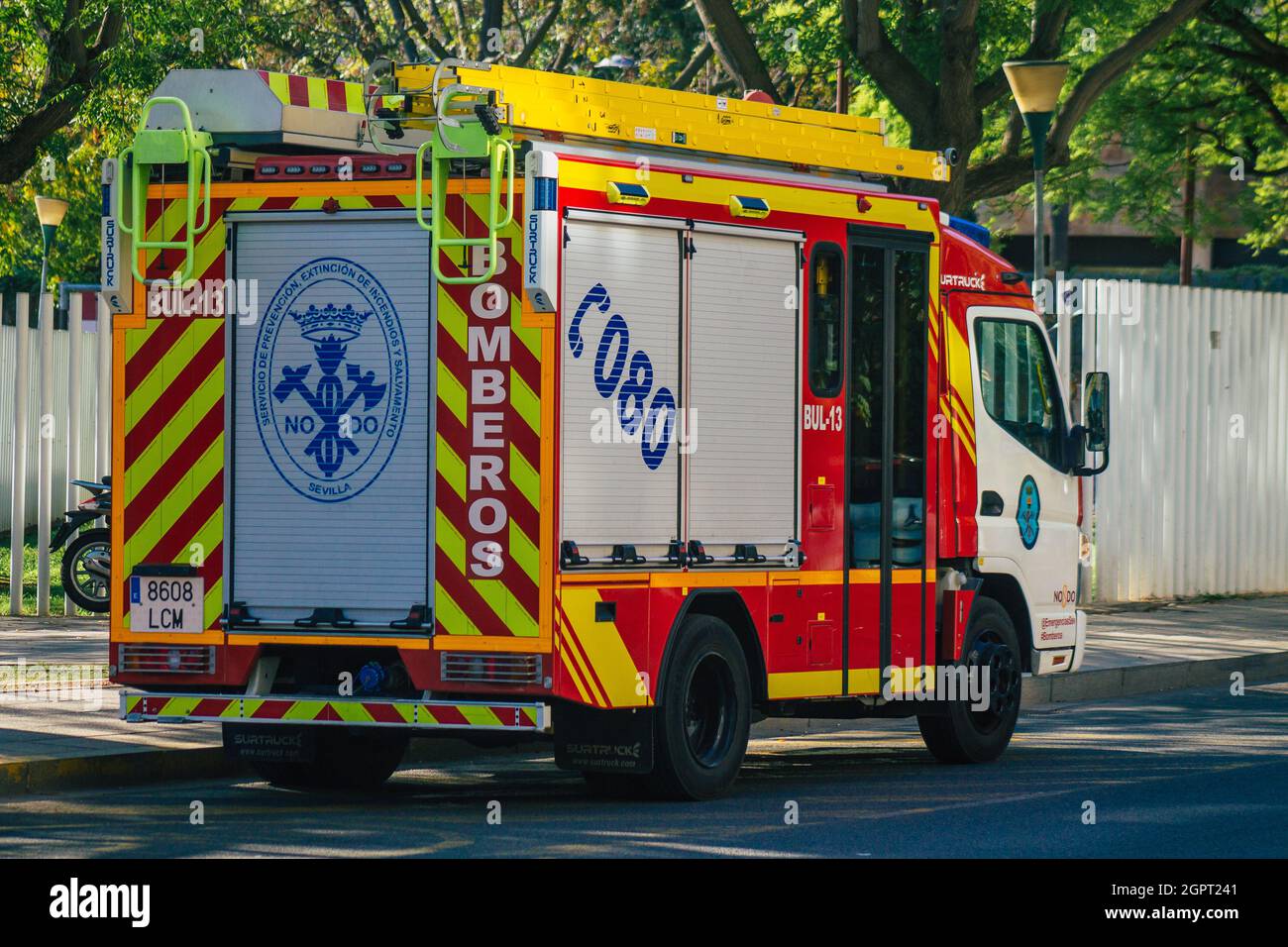 Seville Spain September 28, 2021 Fire engine parked in the streets of ...