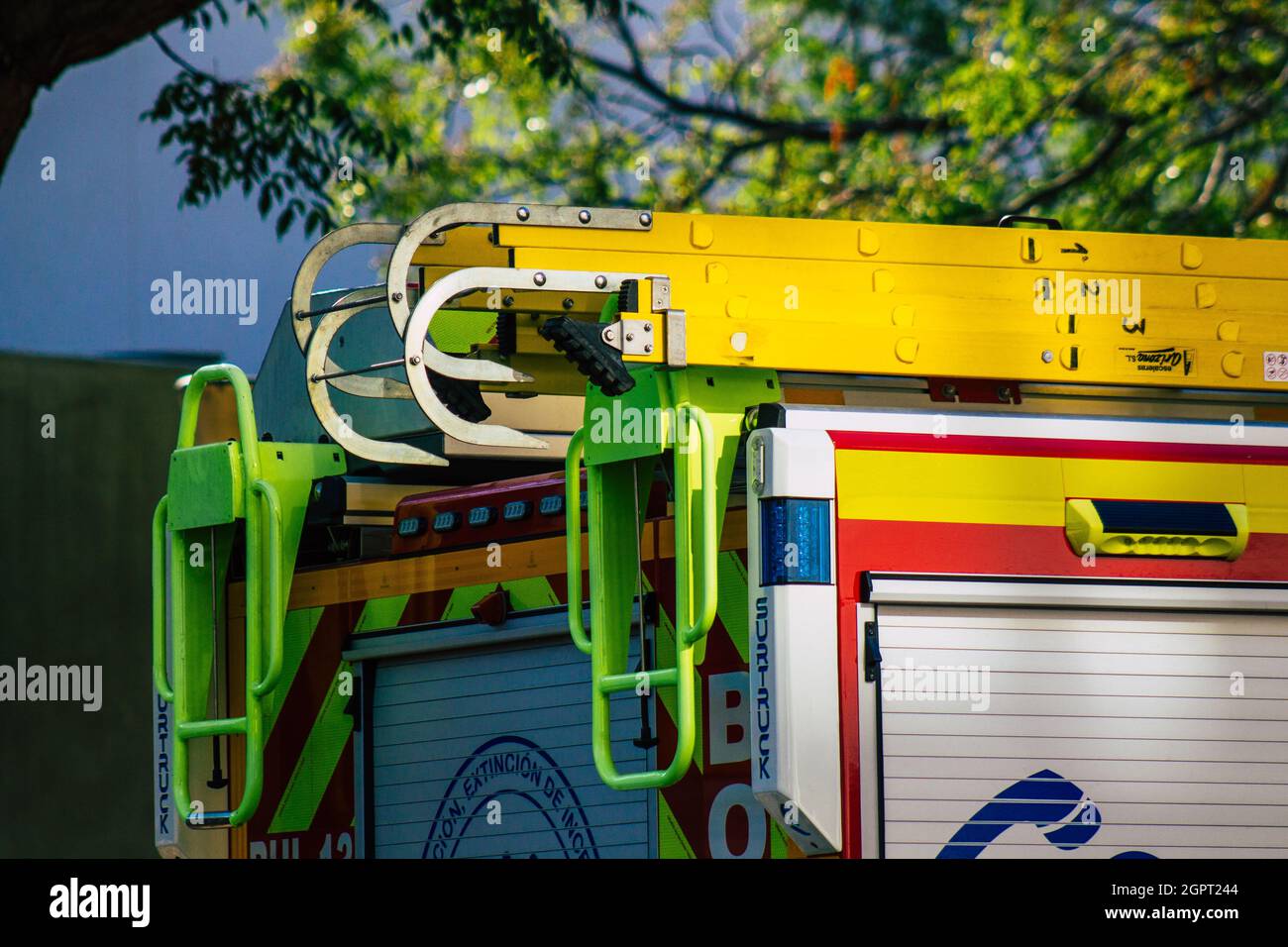 Seville Spain September 28, 2021 Fire engine parked in the streets of ...