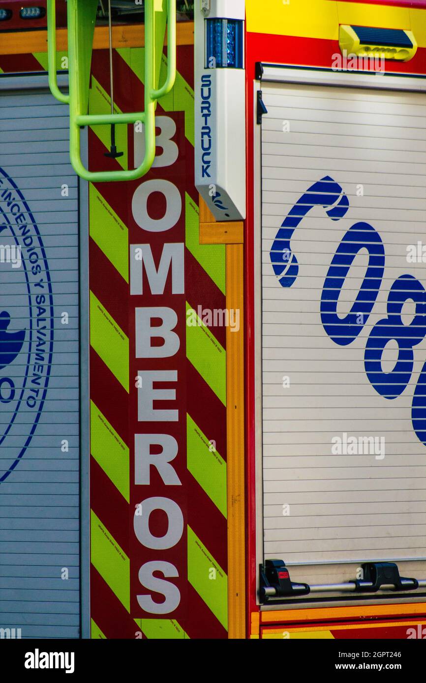 Seville Spain September 28, 2021 Fire engine parked in the streets of ...