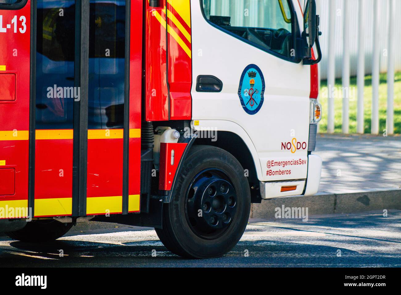 Seville Spain September 28, 2021 Fire engine parked in the streets of ...