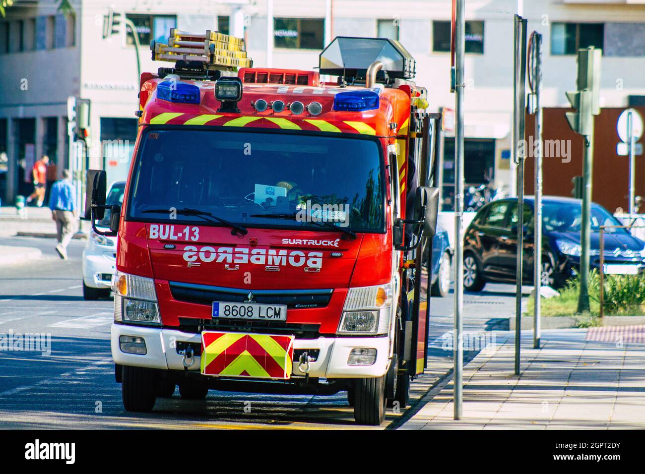 Seville Spain September 28, 2021 Fire engine parked in the streets of ...