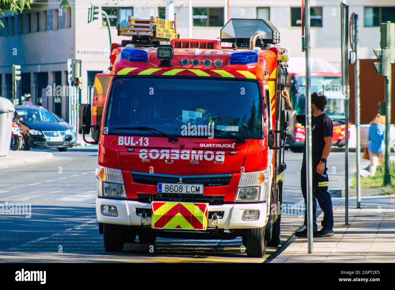 Seville Spain September 28, 2021 Fire engine parked in the streets of ...