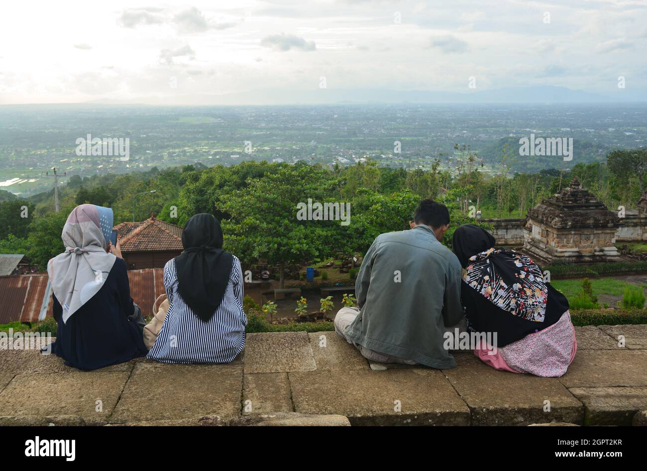 View Of The City Of Yogyakarta From The Ijo Temple And Tourists Stock ...