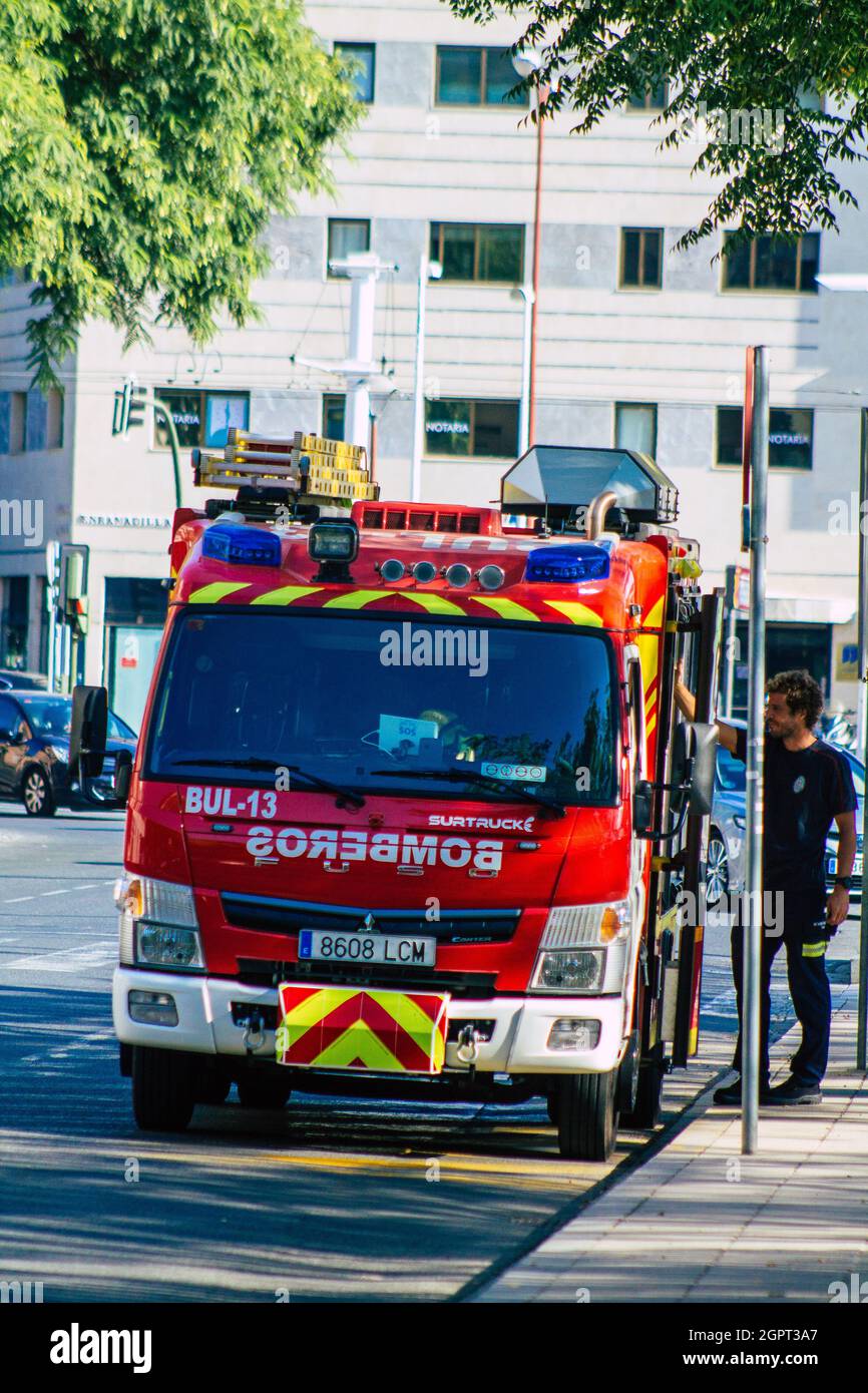Seville Spain September 28, 2021 Fire engine parked in the streets of ...