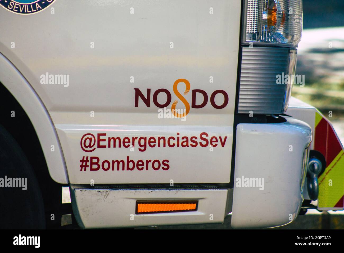 Seville Spain September 28, 2021 Fire engine parked in the streets of ...