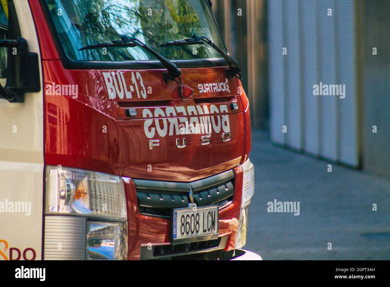 Seville Spain September 28, 2021 Fire engine parked in the streets of ...
