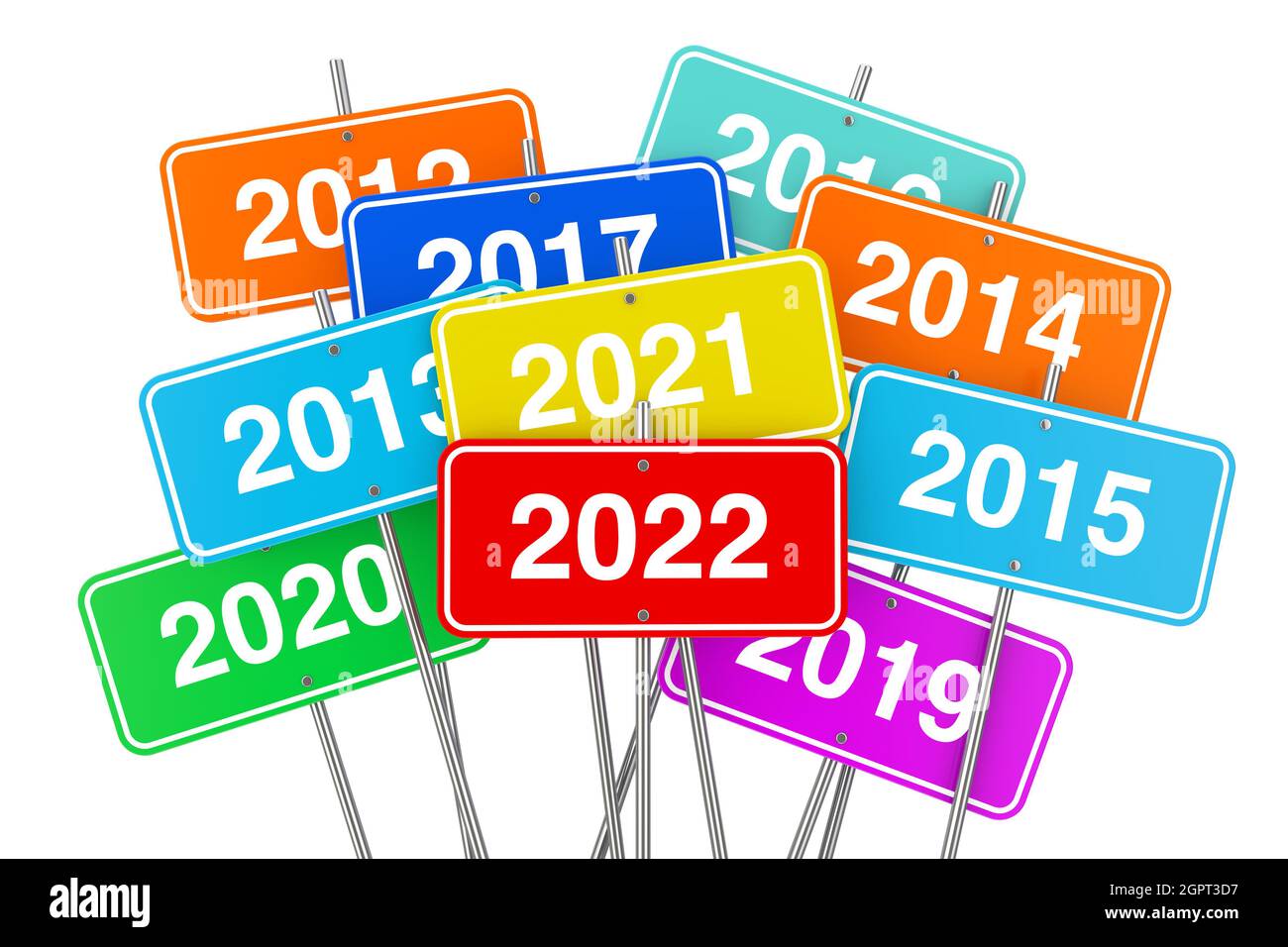 2022 New Year Color Signs on a white background. 3d Rendering Stock ...