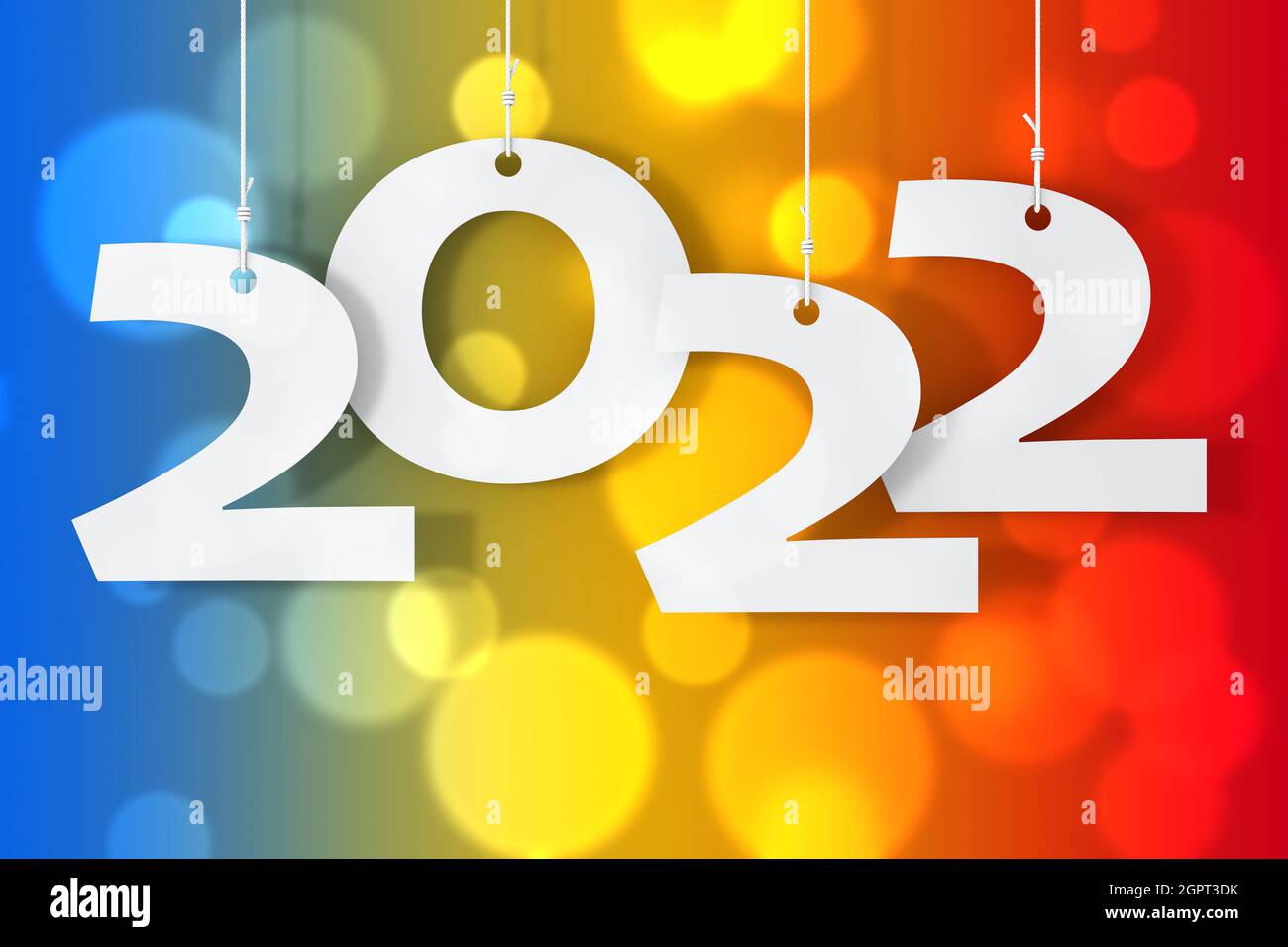 Hanging on Ropes New 2022 Year Sign on a coloured background. 3d ...