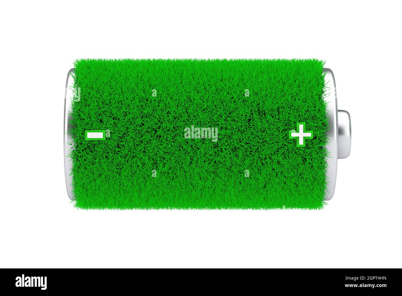 Green Energy Concept. Fully Charget Greengrass Battery on a white ...