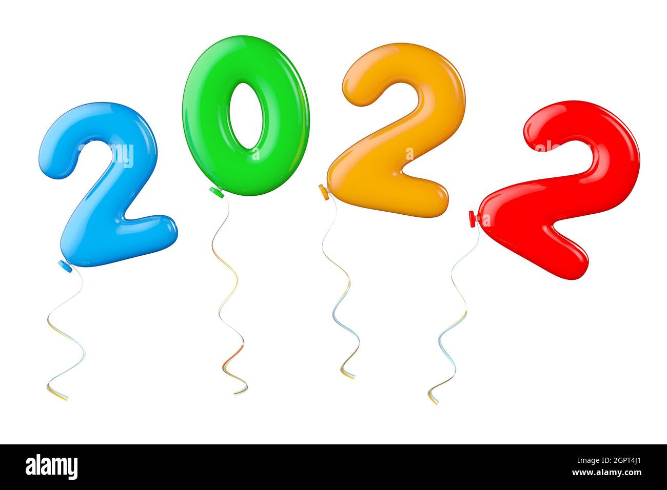 Multicolour Balloons as 2022 New Year Sign on a white background. 3d ...
