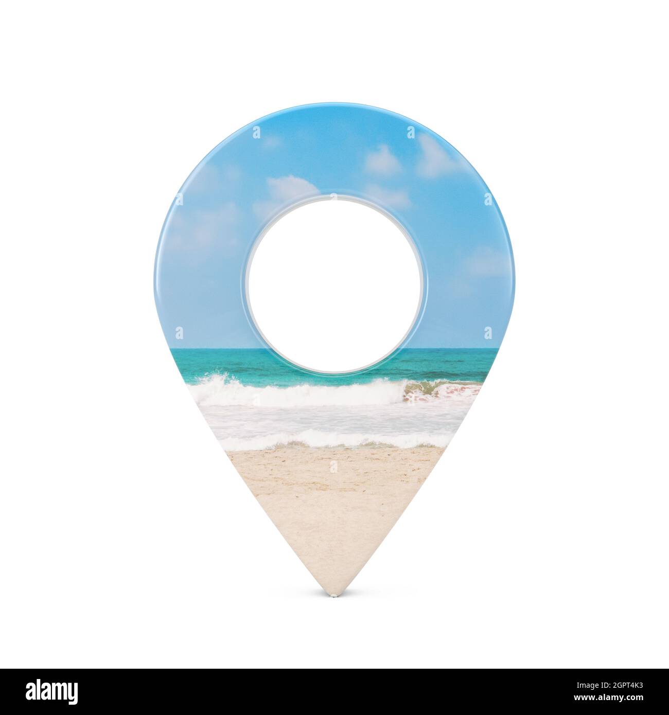 Map Pointer Pin with Ocean or Sea Coast View on a white background. 3d ...