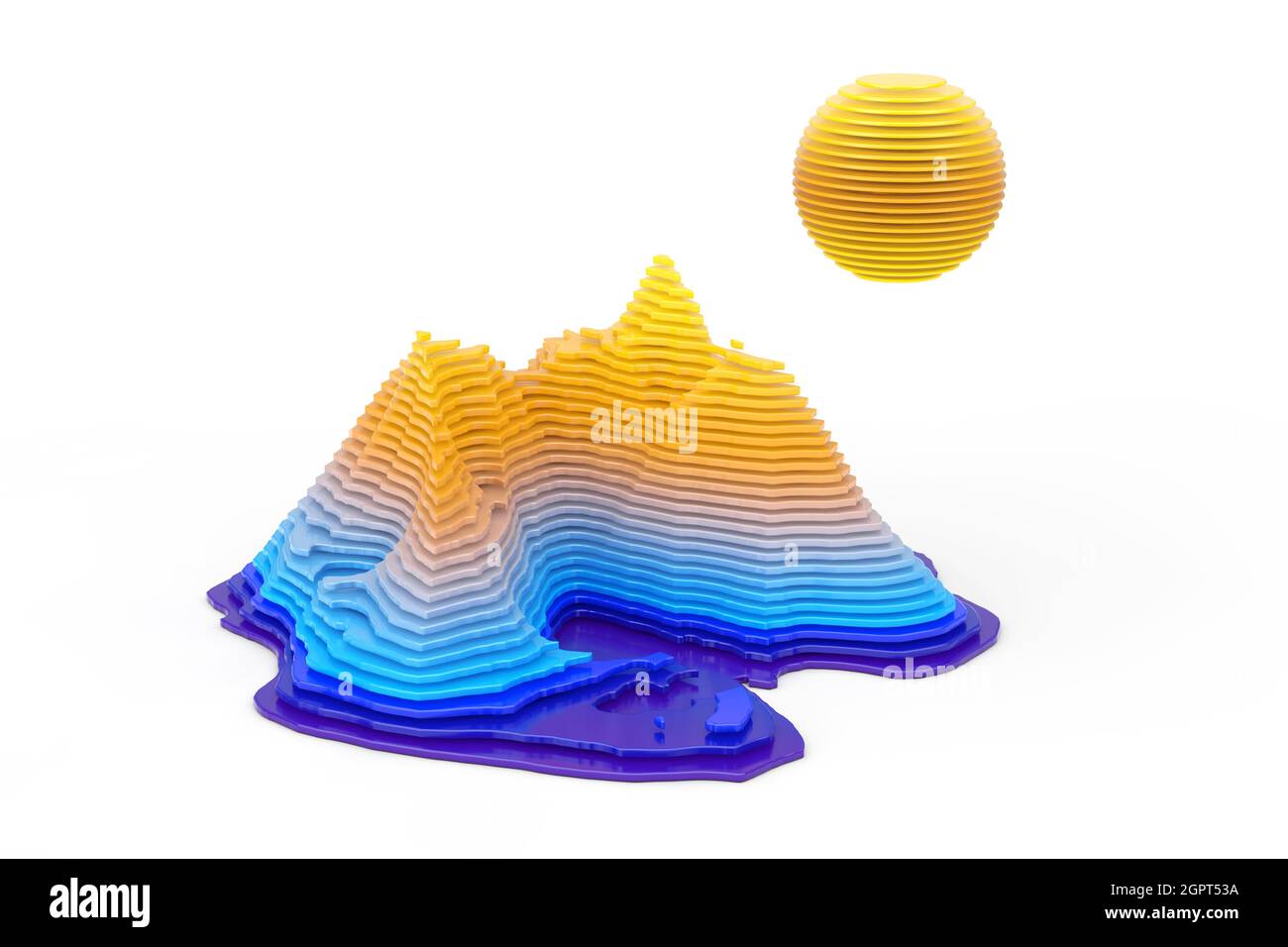 Abstract Landscape Topologic Layers Cut Style Scene with Sun, Mount and ...