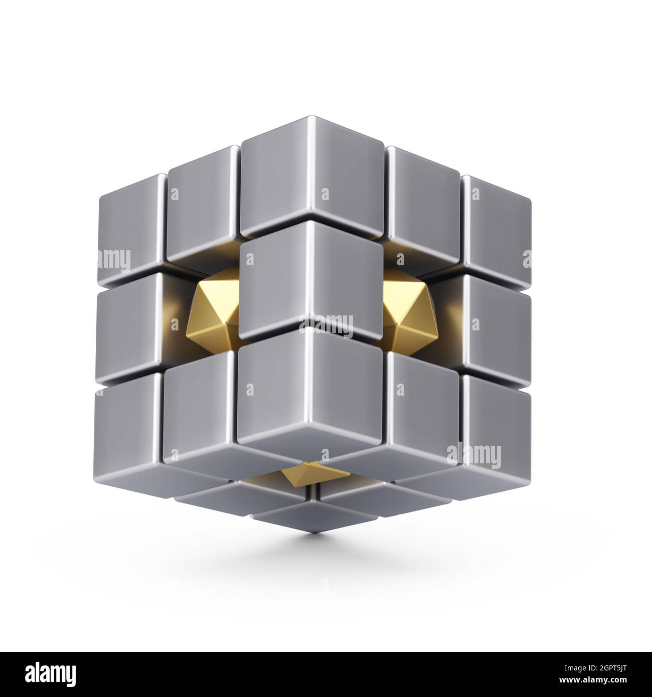 Teamwork Concept. Metal Chrome Abstract Cube on a white background. 3d ...