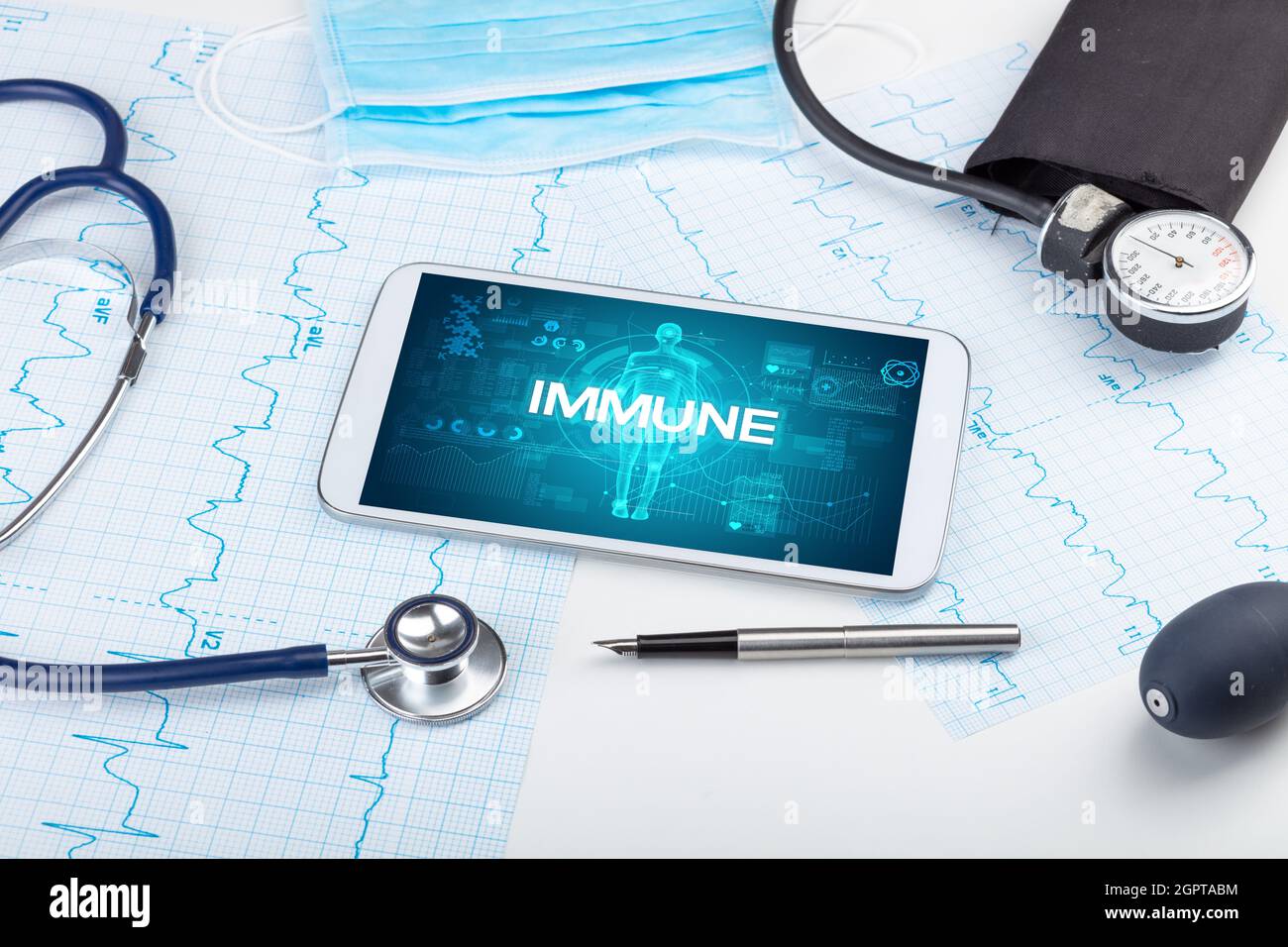 Tablet pc and doctor tools Stock Photo - Alamy