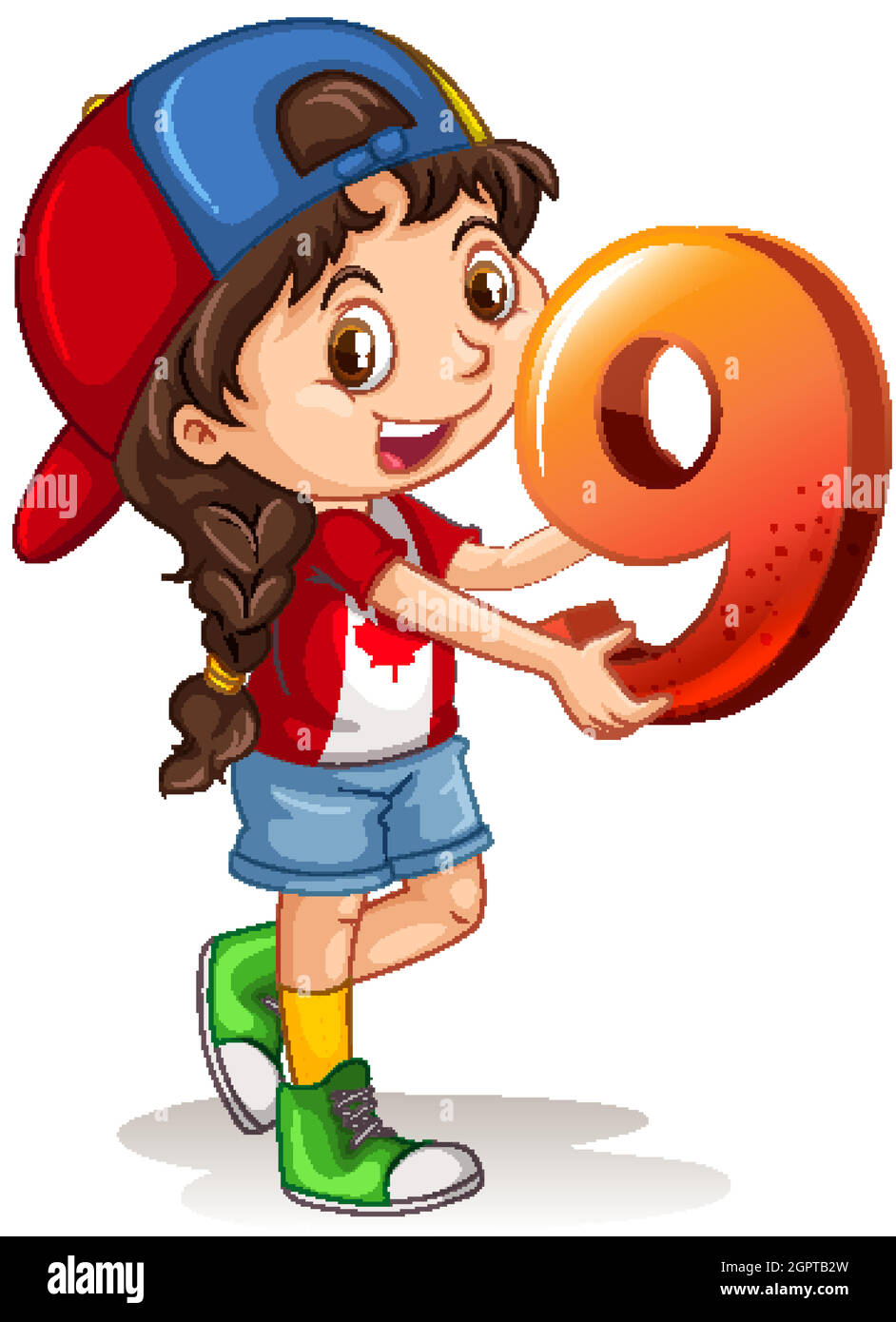 Canadian girl wearing cap holding math number nine Stock Vector Image ...