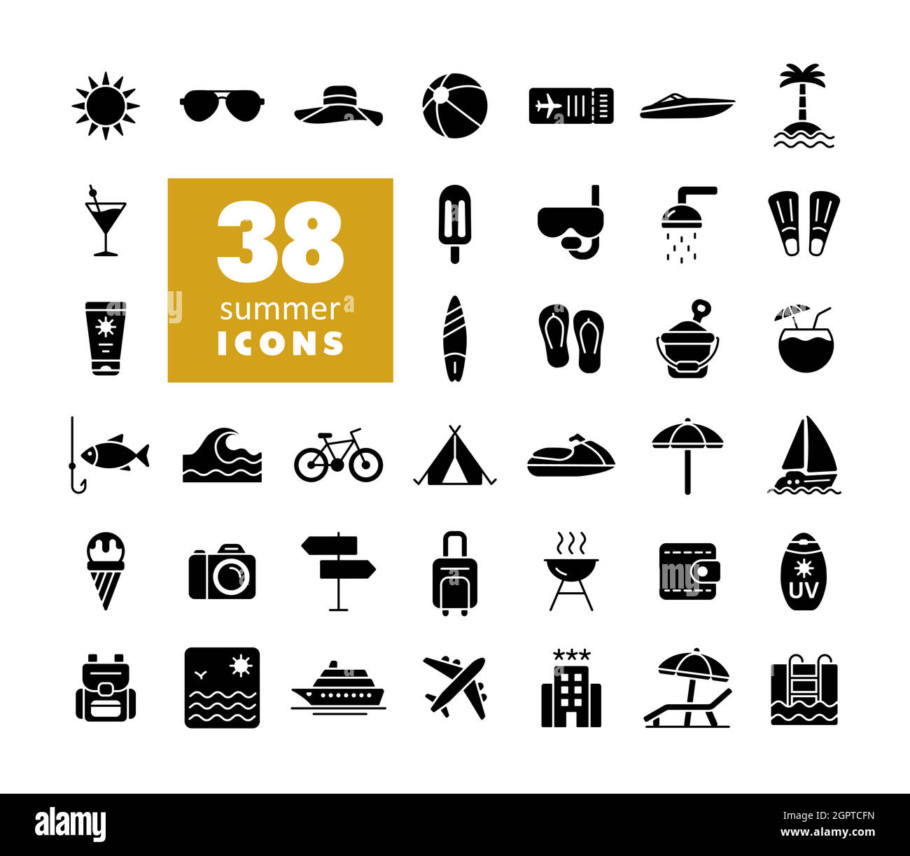 Summer vector glyph icons set. Summertime sign Stock Vector Image & Art ...