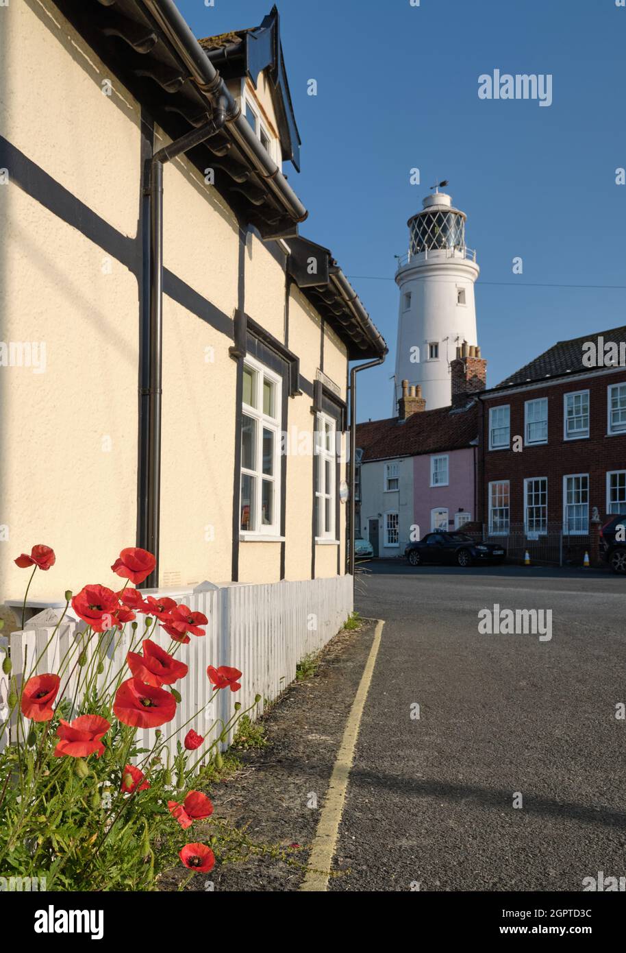 The houses and lighthouse in the seaside town of Southwold on the ...