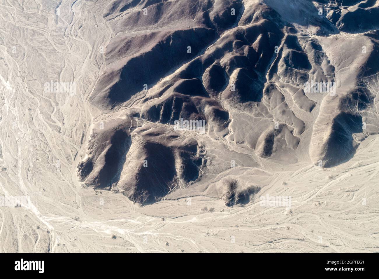 Aerial view of geoglyphs near Nazca - famous Nazca Lines, Peru. On the ...