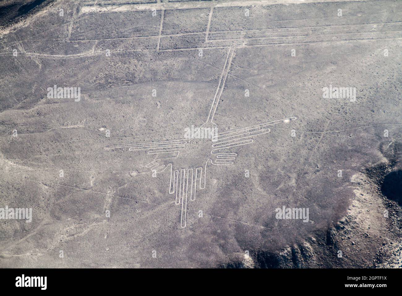Aerial view of geoglyphs near Nazca - famous Nazca Lines, Peru. In the ...