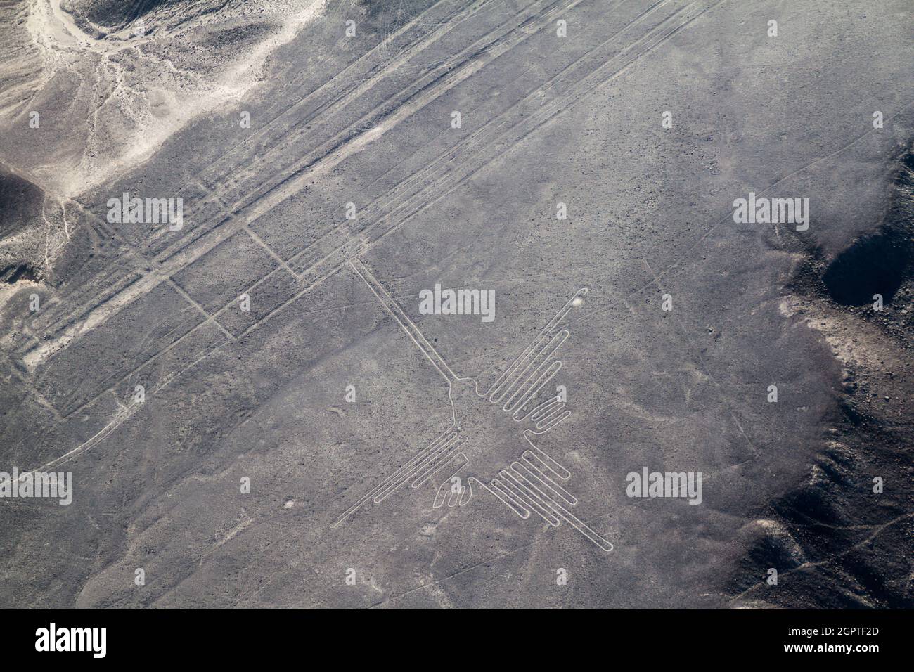 Aerial view of geoglyphs near Nazca - famous Nazca Lines, Peru. In the ...