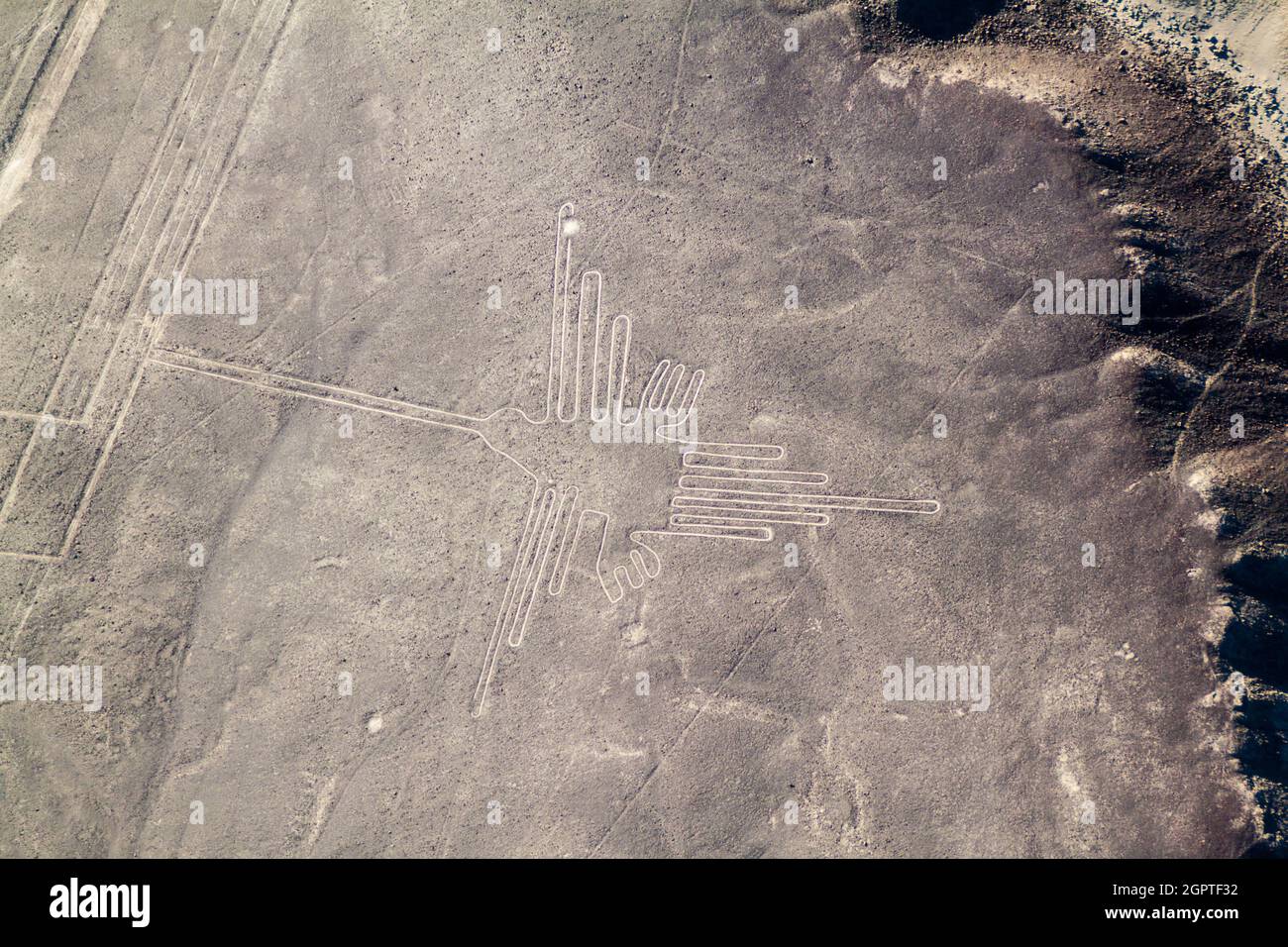 Aerial view of geoglyphs near Nazca - famous Nazca Lines, Peru. In the ...