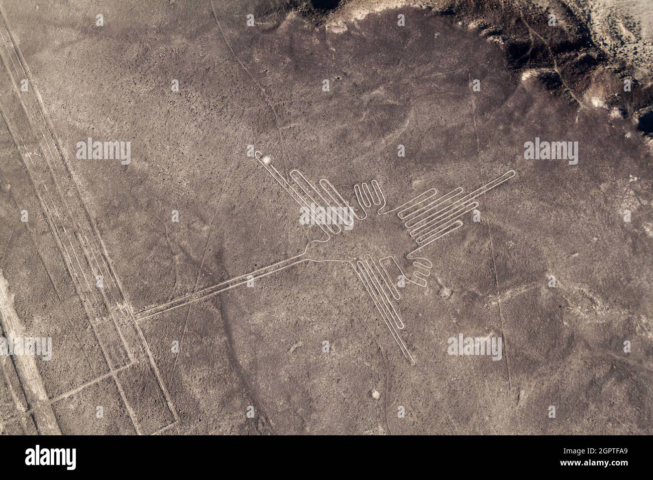 Aerial view of geoglyphs near Nazca - famous Nazca Lines, Peru. In the ...
