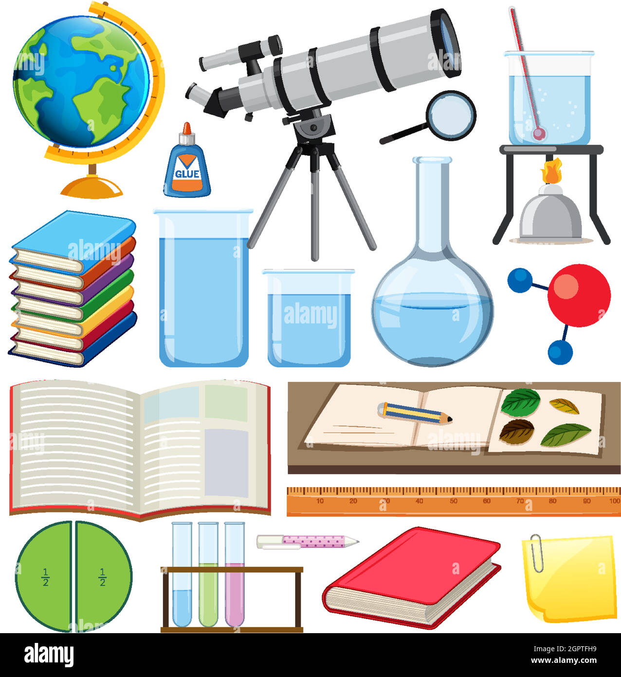 Set stationery school items Cut Out Stock Images & Pictures - Alamy