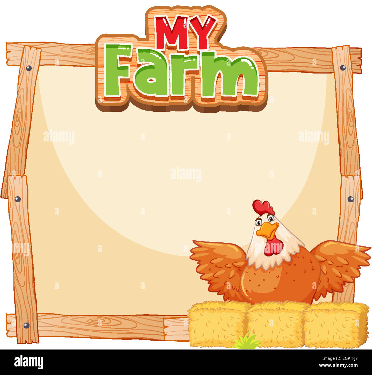 Border template design with chicken and hay Stock Vector Image & Art ...