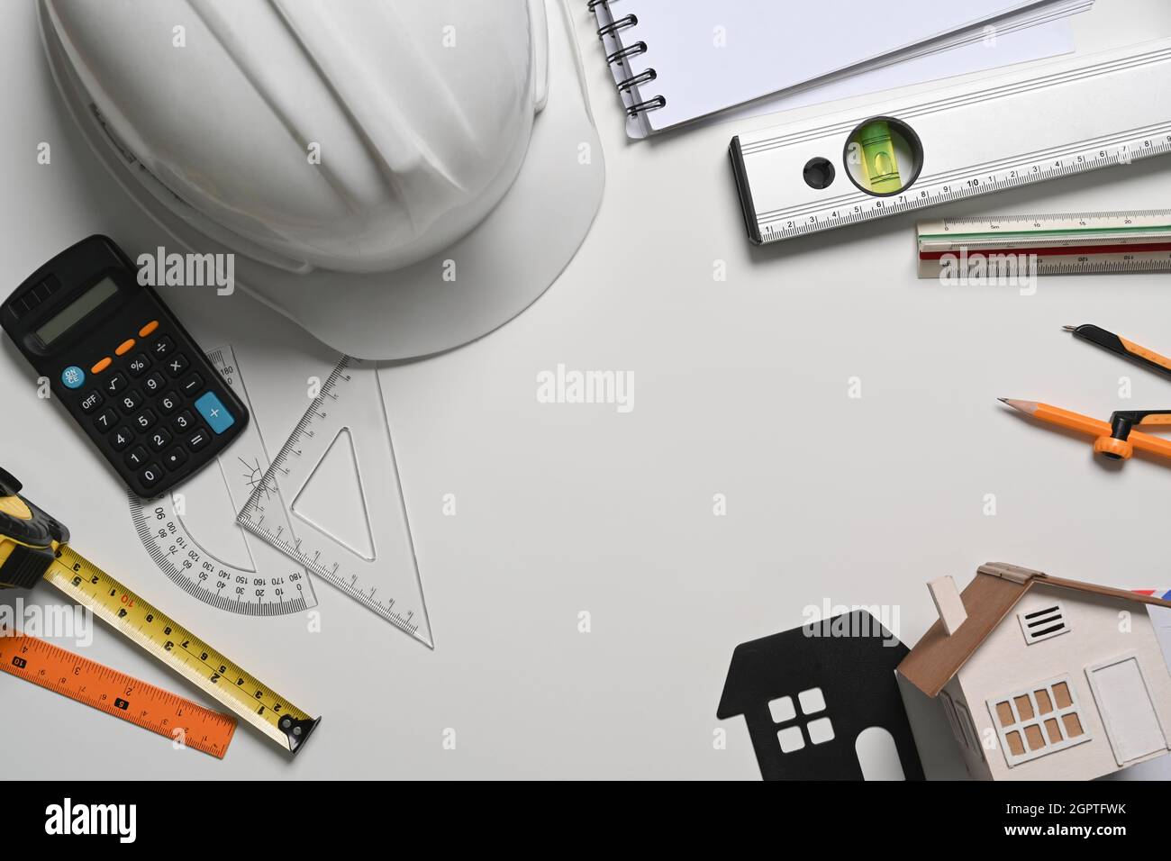 Architect, engineer tools on white background. Construction concept ...