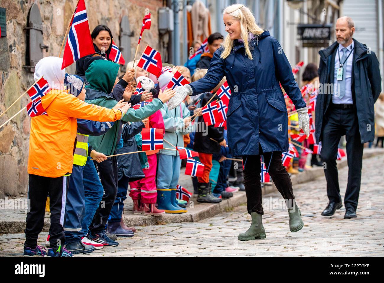 Crown Princess Mette-Marit of Norway during a visit to Fredrikstad ...