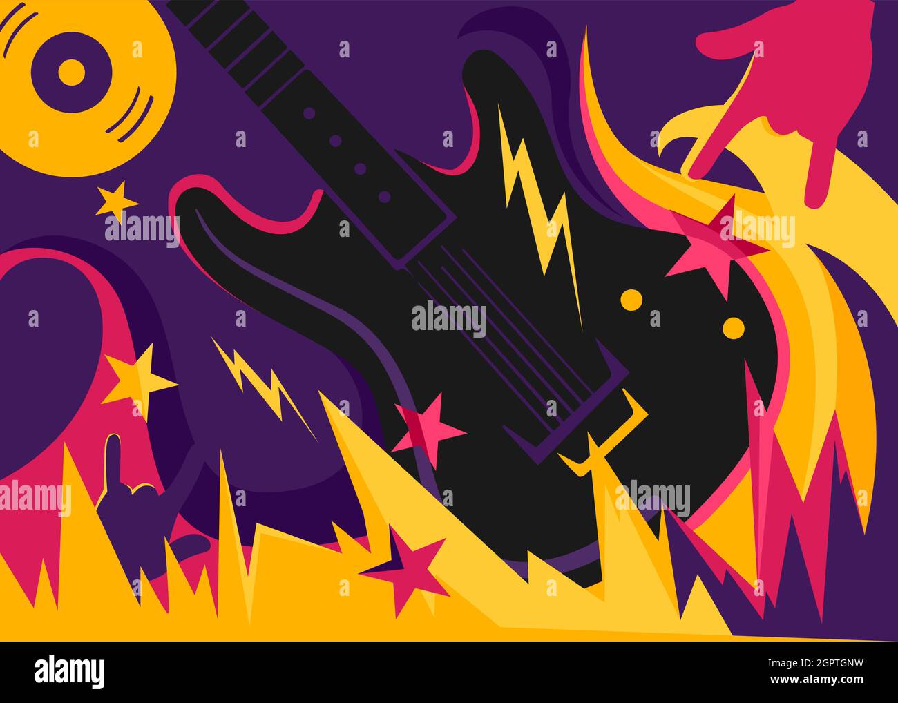 Rock music banner with electric guitar. Placard design in flat style ...
