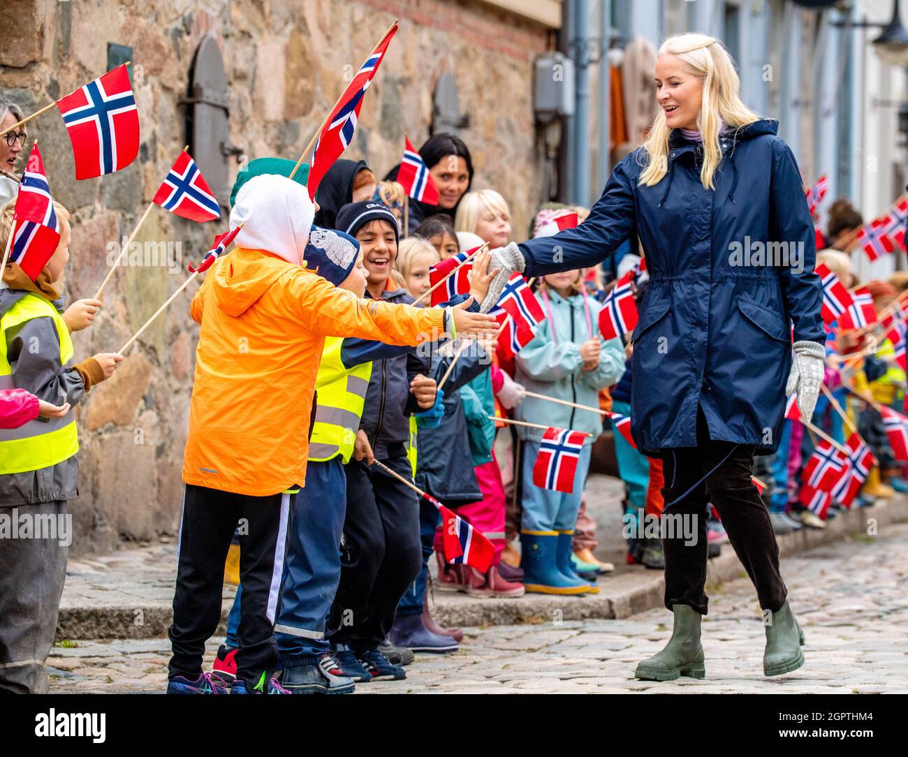 Crown Princess Mette-Marit of Norway during a visit to Fredrikstad ...