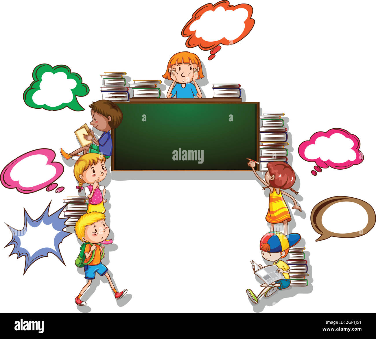 Children reading books and writing on board Stock Vector Image & Art ...
