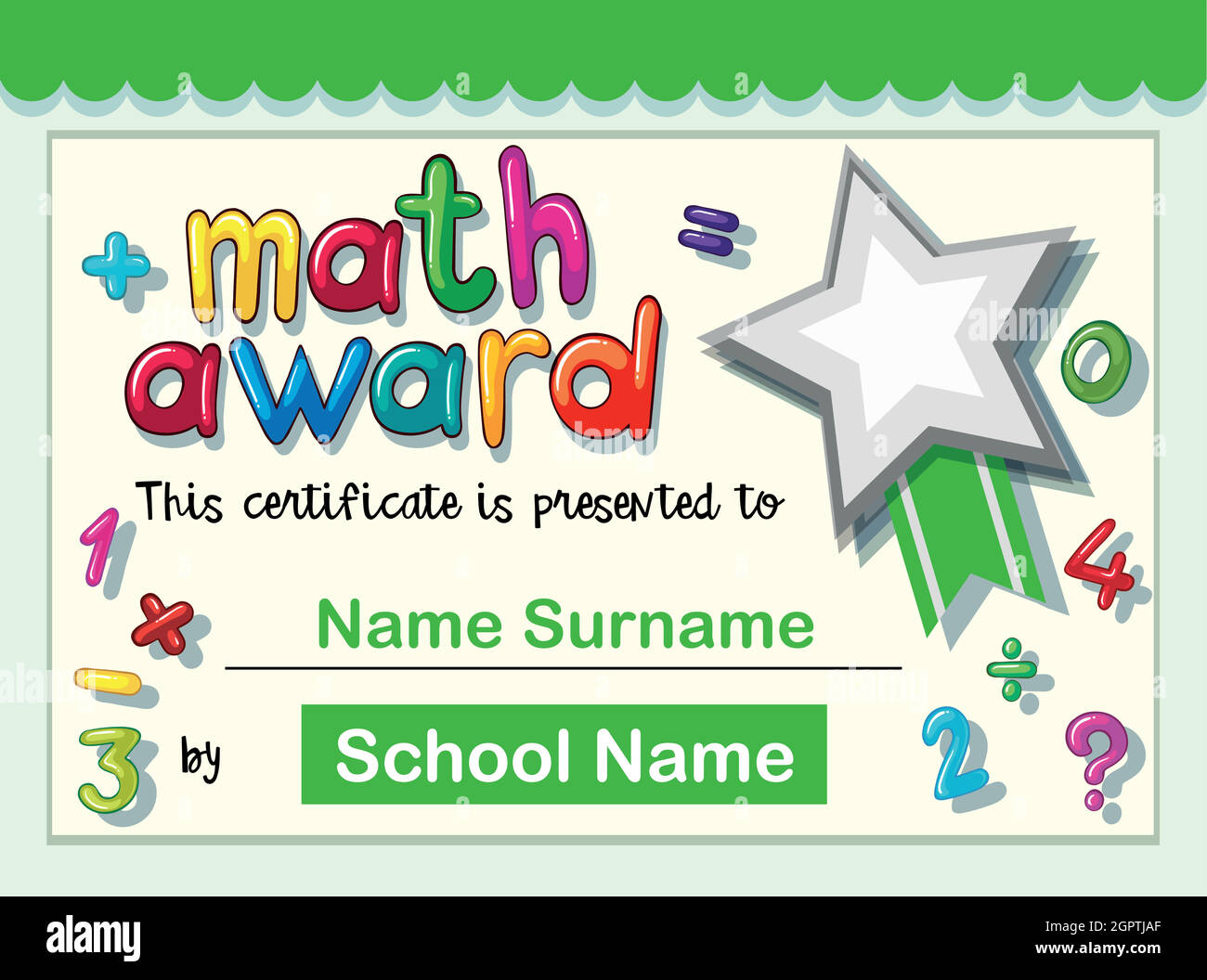 Certificate template for math award Stock Vector Image & Art - Alamy