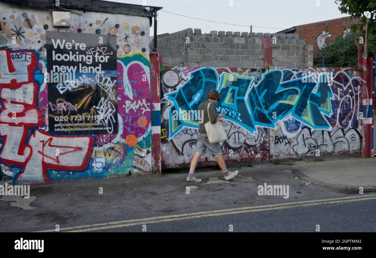 Old pub and warehouse studios with graffiti art in Hackney Wick in ...