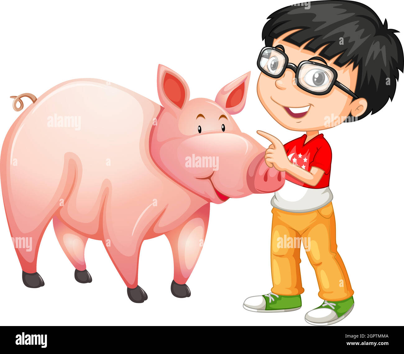 Little boy standing next to a pig Stock Vector Image & Art - Alamy