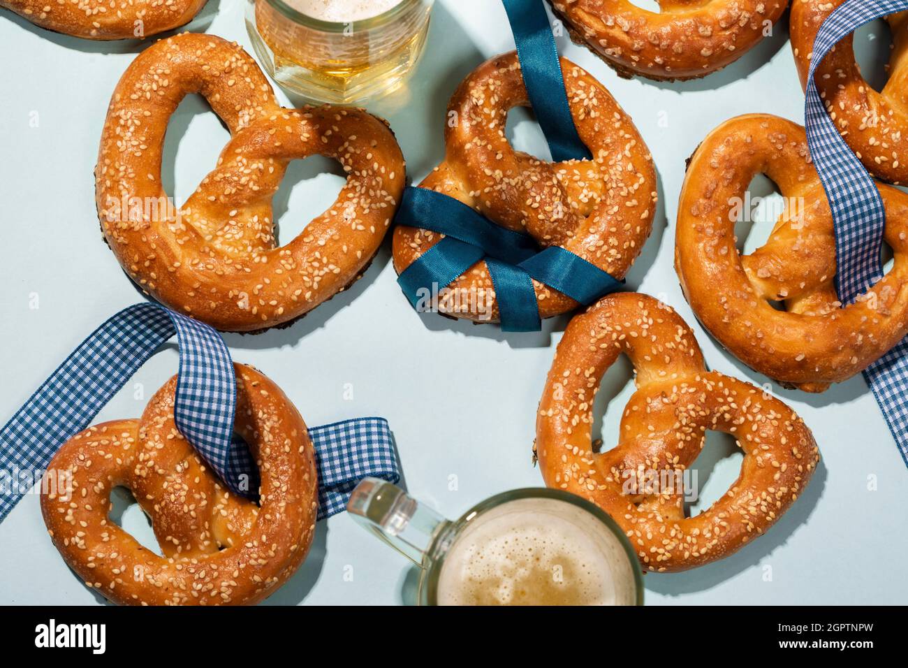 Oktoberfest arrangement with delicious pretzel Stock Photo - Alamy