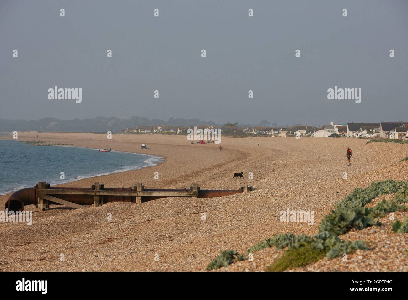 Beach scene on Aldwick beach early on a sunday morning in summer 2021 ...